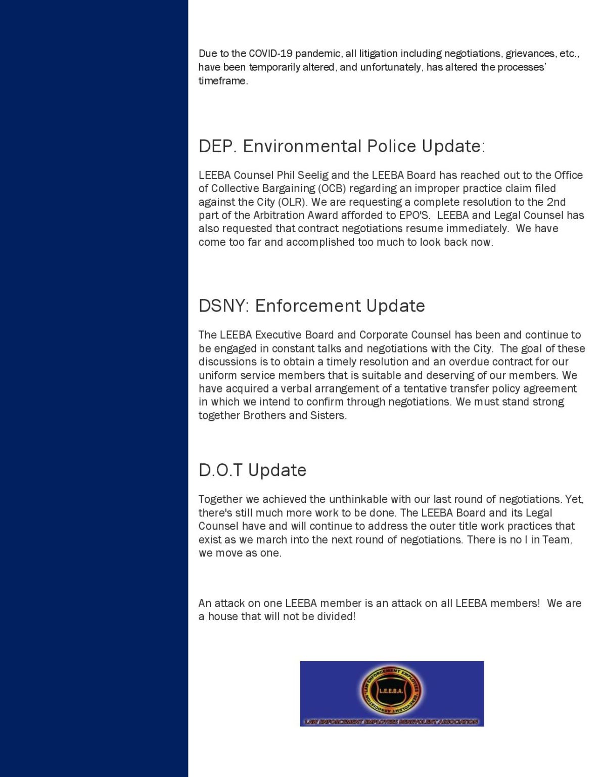 LEEBA Newsletters | LEEBA